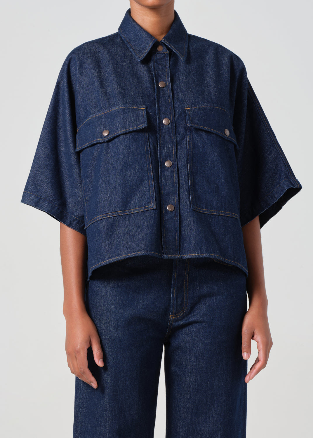 Agolde dark indigo rinse wash Taron shirt oversized boxy | pipe and row ...