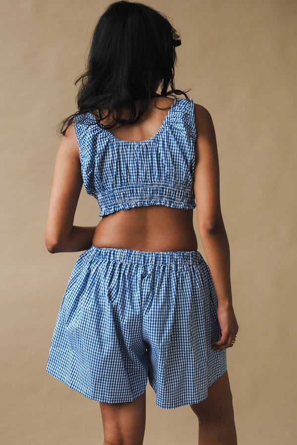 Toit Volant Joan Boxer shorts oversized blue gingham | Pipe and Row ...