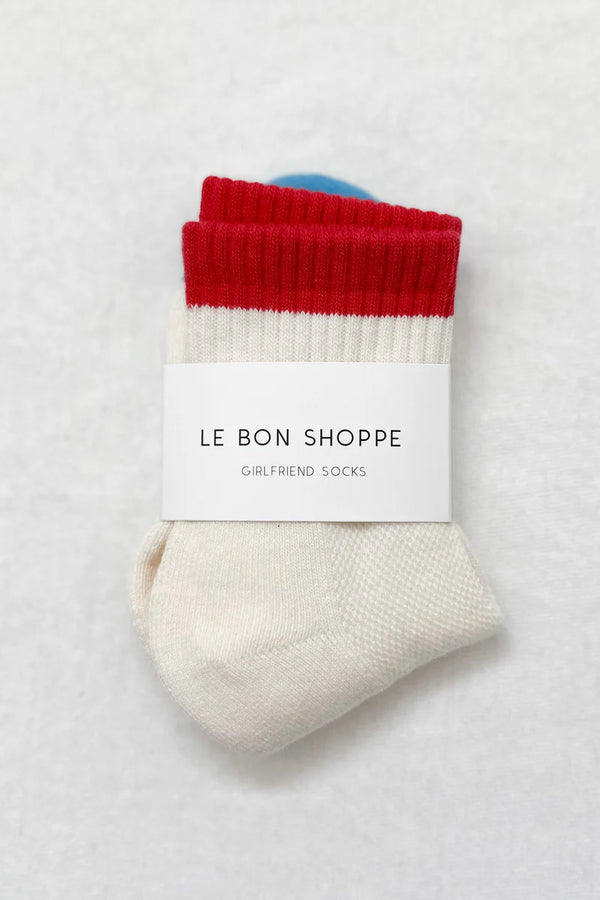 Le Bon Shoppe ribbed short Girlfriend color block socks blue and red ...