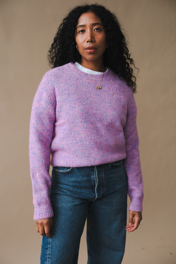 Ganni brushed alpaca o-neck sweater rose violet confetti flecked | Pipe ...