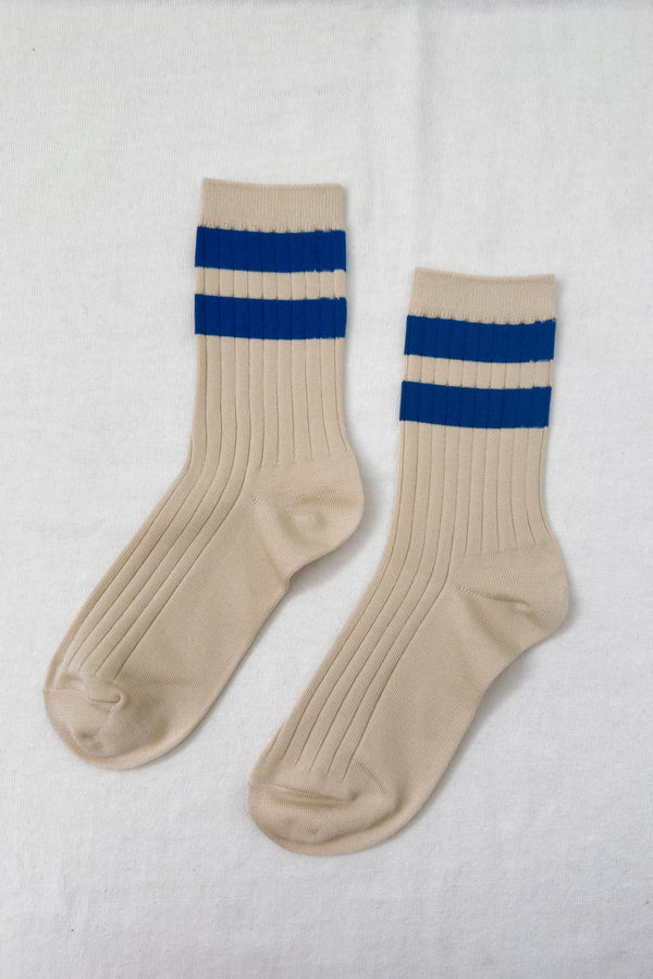 Le Bon Shoppe her varsity socks Azure cream blue stripe Pipe and Row - PIPE AND ROW