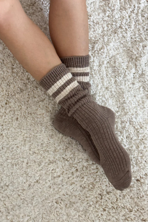 Le Bon Shoppe Cottage Varsity socks in flax cream stripe | Pipe and Row - PIPE AND ROW