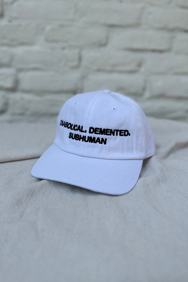 DIABOLICAL, DEMENTED, SUBHUMAN Intentionally Blank dad hat | pipe and ...