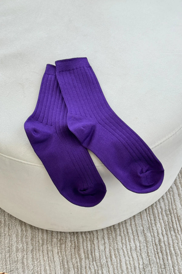 Le Bon Shoppe Her socks knit rib socks eggplant vibrant purple PIPE AND ROW
