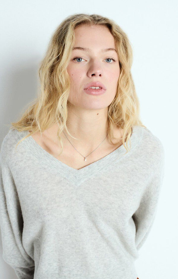 American Vintage Rax lightweight v-neck sweater light heather grey ...