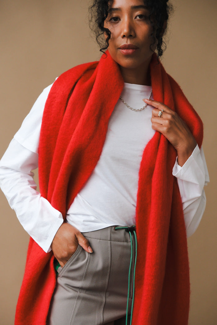Super soft chunky soft fringe red colorful scarf | PIPE AND ROW