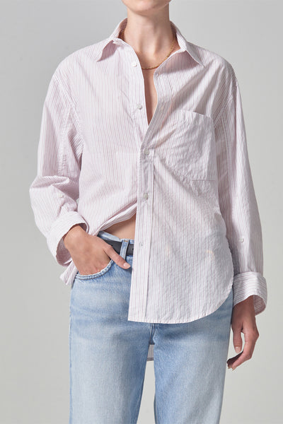 Citizens of Humanity white Kayla button up shirt raspberry stripe ...