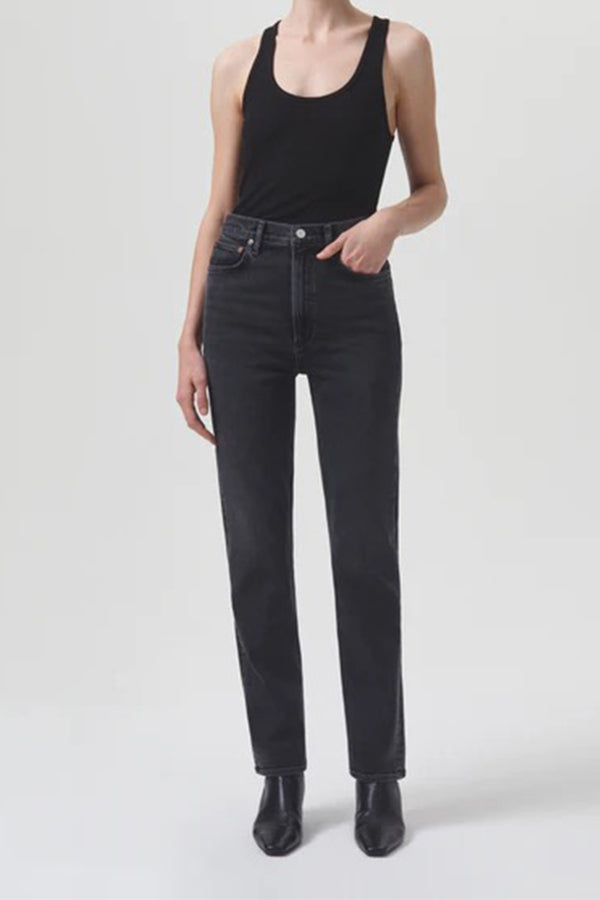 Agolde high rise stovepipe jeans washed black metal aspire | Pipe and ...