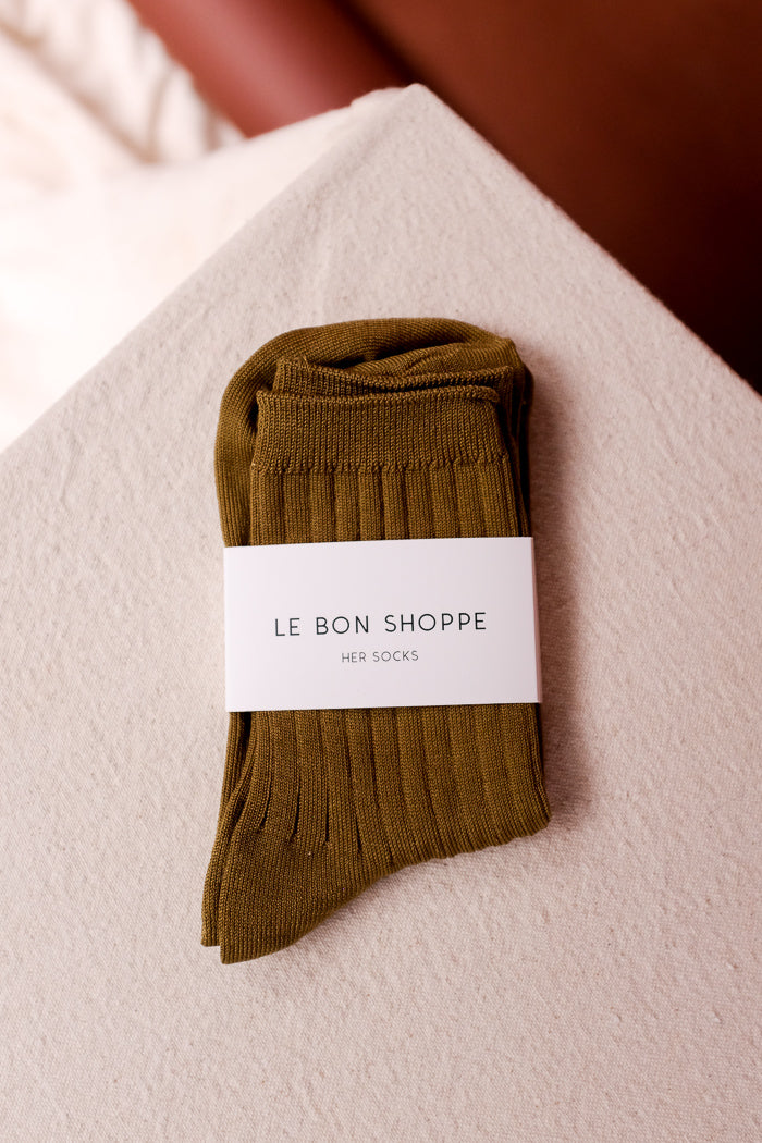 Le Bon Shoppe Her socks perfect height knit rib socks pesto green | Pipe and Row - PIPE AND ROW