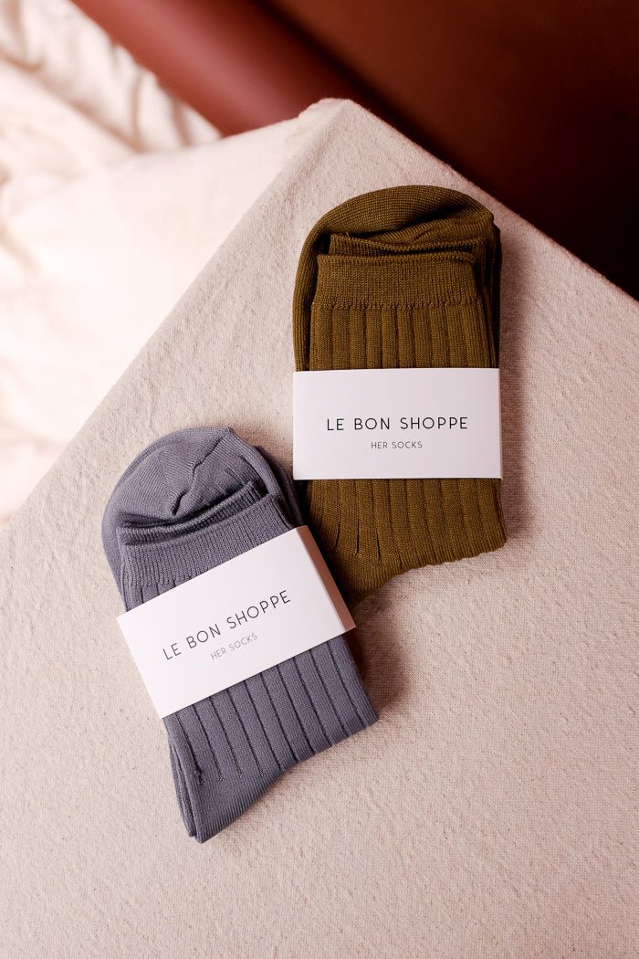 Le Bon Shoppe Her socks perfect height knit rib socks pesto green | Pipe and Row - PIPE AND ROW