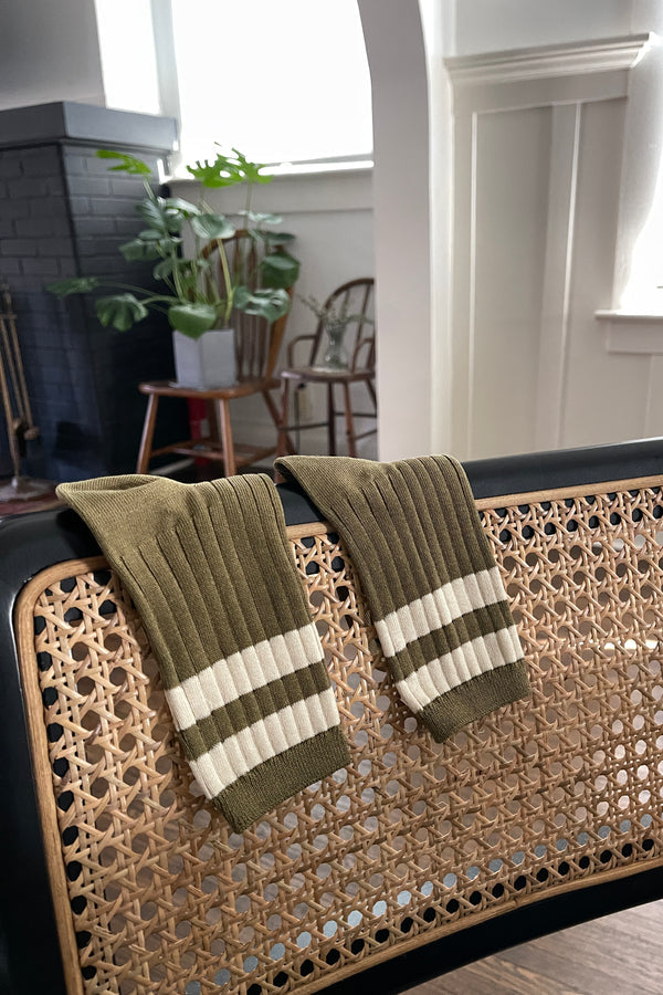Le Bon Shoppe her varsity socks fern khaki cream stripes | Pipe and Row - PIPE AND ROW