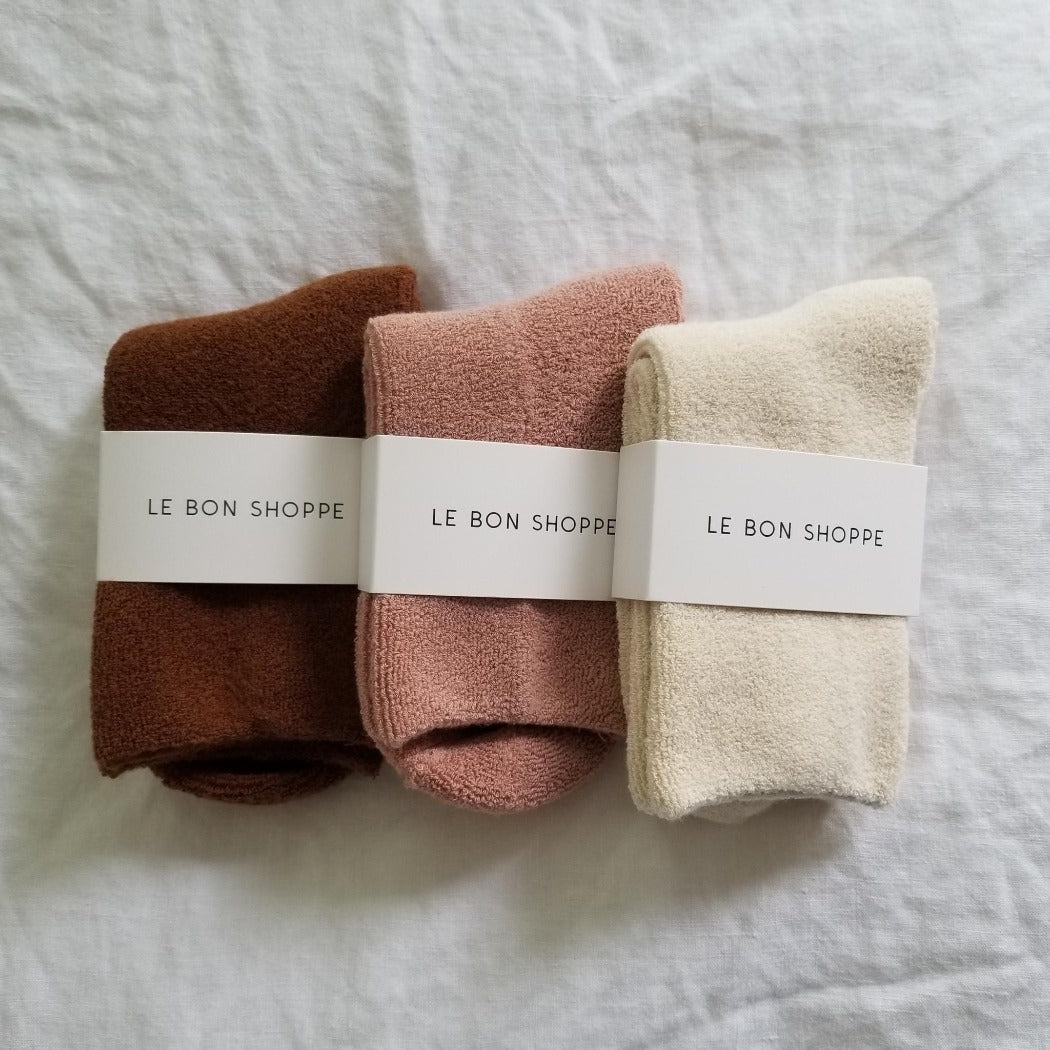 Le Bon Shoppe mulberry pink terry comfy, cozy, terry cloth Cloud socks ...