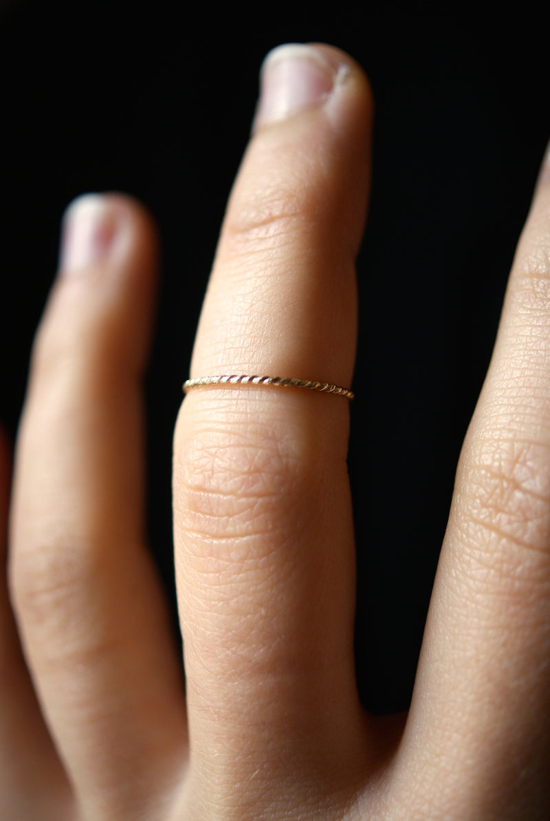ultra thin twist stacking ring handmade 14k rose gold | Pipe and Row ...